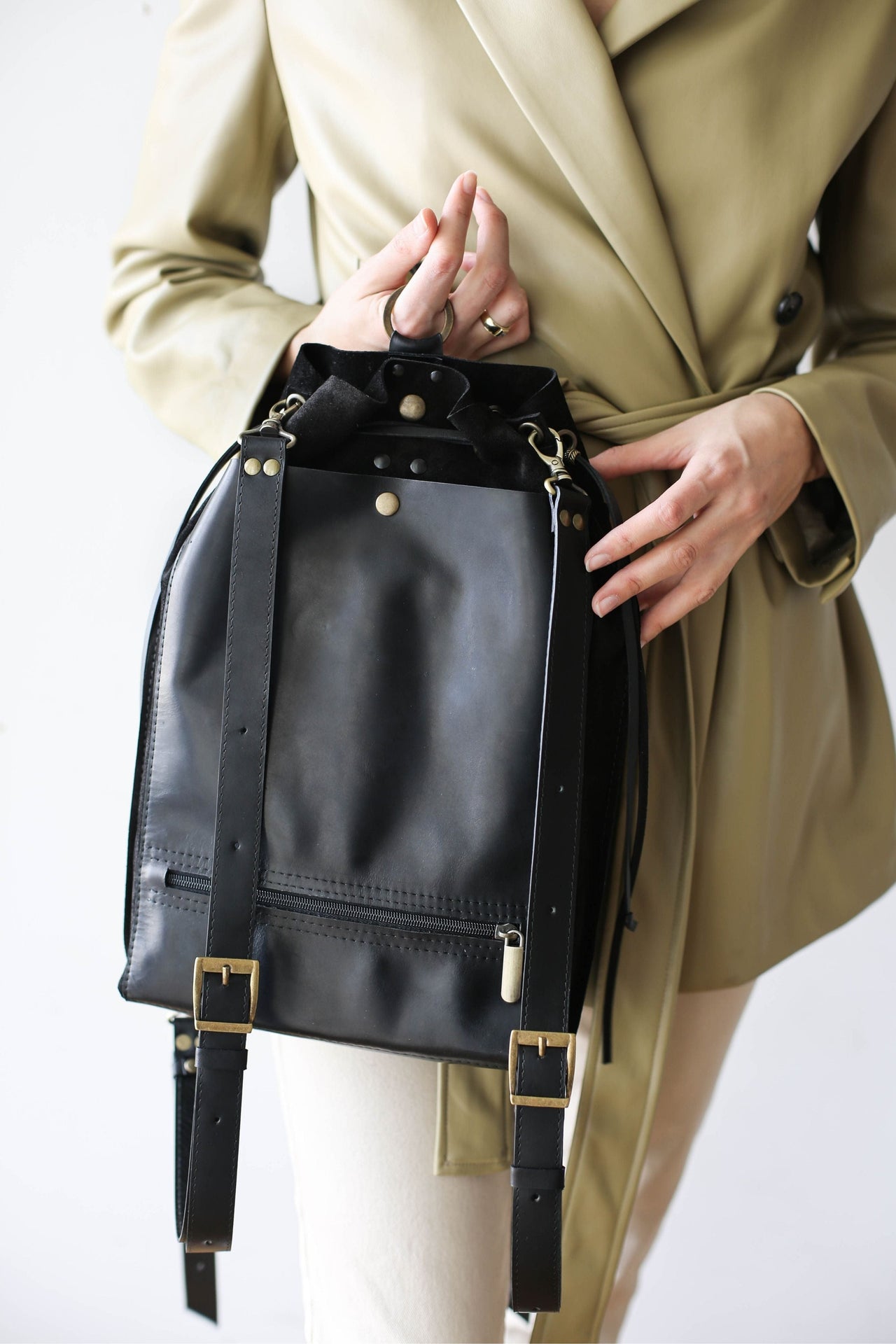 Leather Women's Bags | Leather Backpack Black | Qisabags